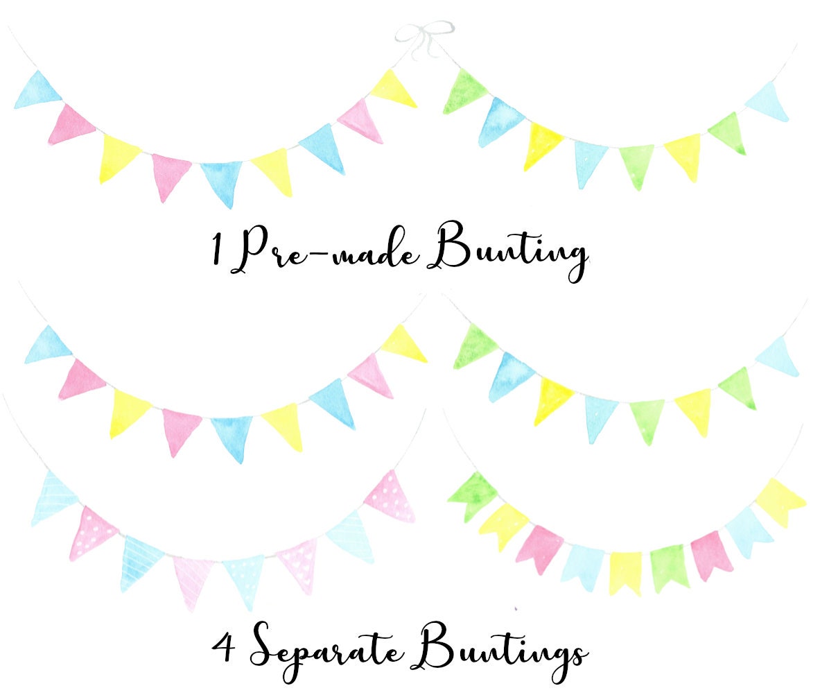 Bunting Watercolor Clipart Birthday Banner Clipart - Etsy UK