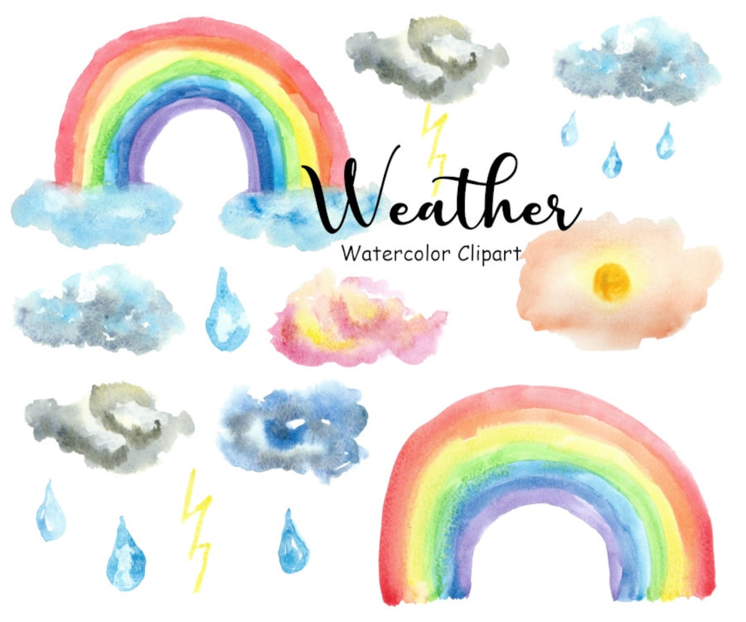 Watercolor Weather Clipart, 14 Hand Painted PNG Watercolor Graphics ...