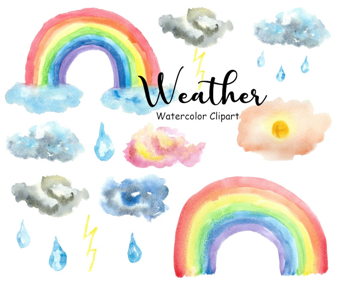 Watercolor Weather Clipart 14 Hand Painted PNG Watercolor | Etsy