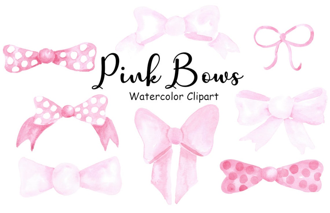 Watercolor Pink Bows Clipart Ribbon Clip Art 8 Files Hand - Etsy