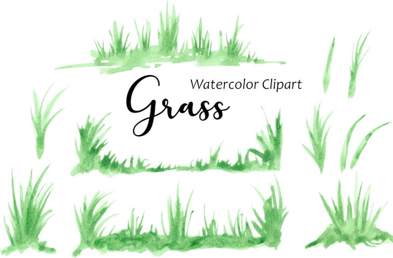 Grass Watercolor Clipart Greenery Clip Art 11 Hand Painted | Etsy