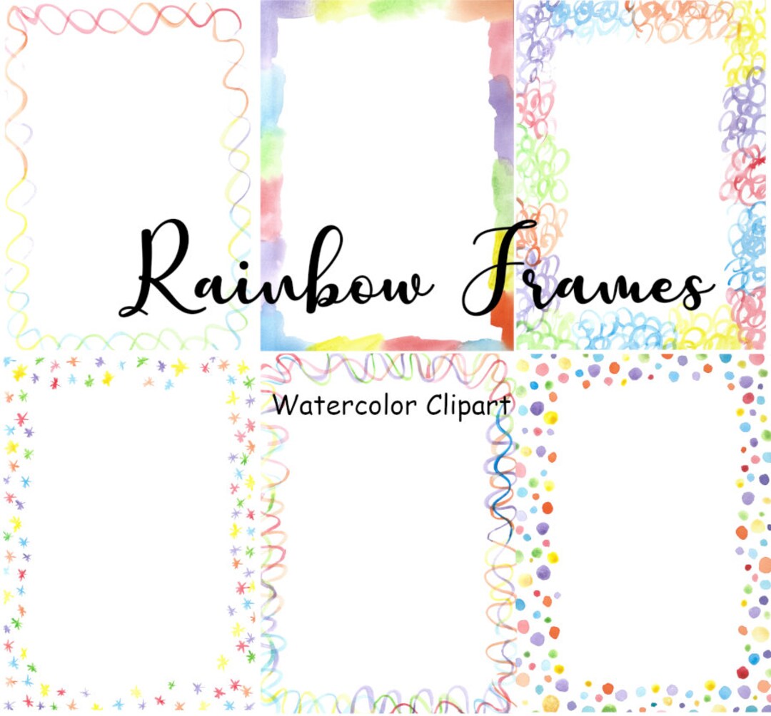 Watercolor Rainbow Frames Clipart, Commercial Use, 6 Hand Painted ...