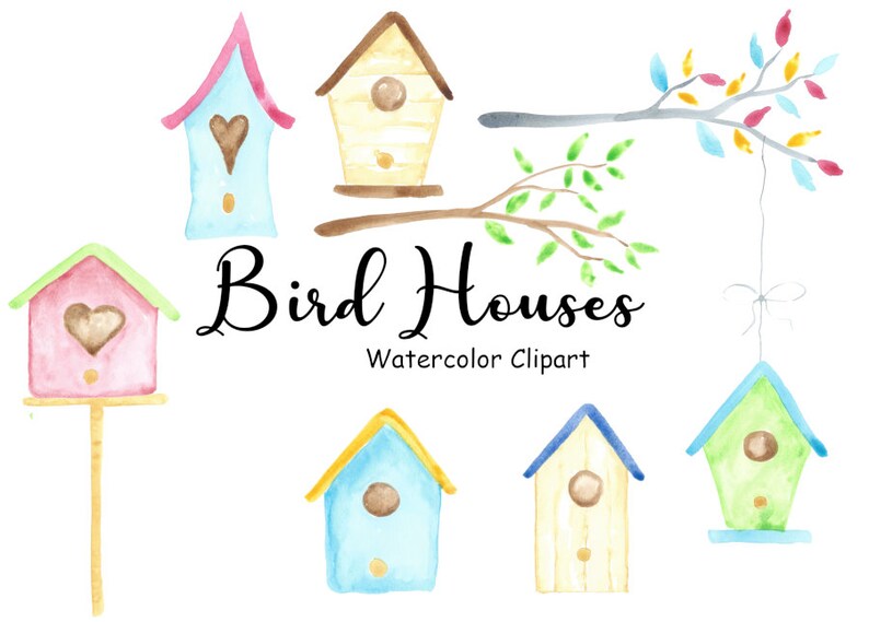 Watercolor Bird Houses Clipart 10 PNG Files Hand Painted PNG - Etsy