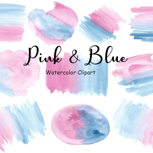 Pink and Blue Watercolor Splashes and Splotches Clipart 10 - Etsy
