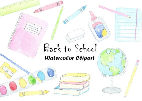 Back to School Watercolor Clipart Teachers Kids School Supply - Etsy