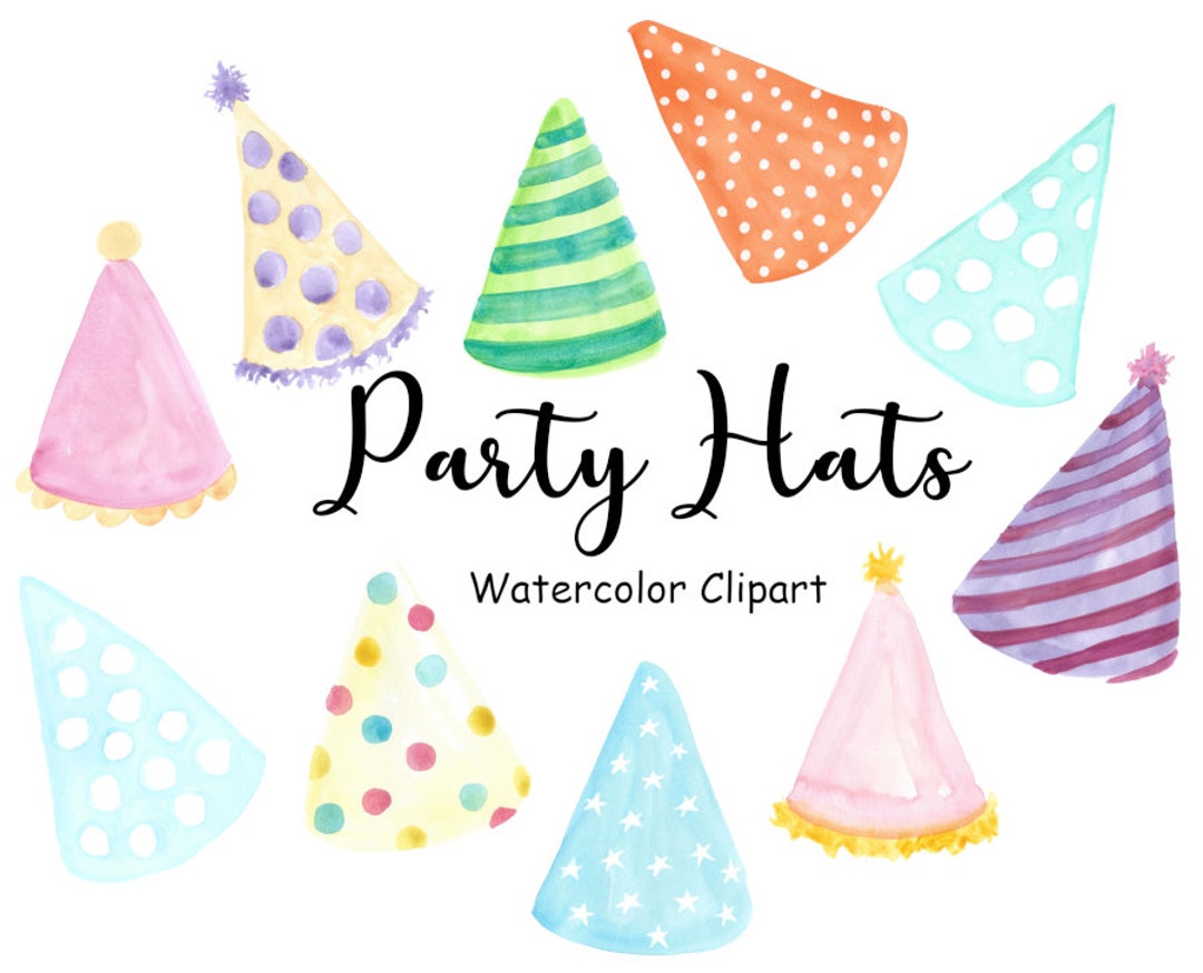 Watercolor Party Hats Clipart, 10 Hand Painted PNG Watercolor Shapes ...