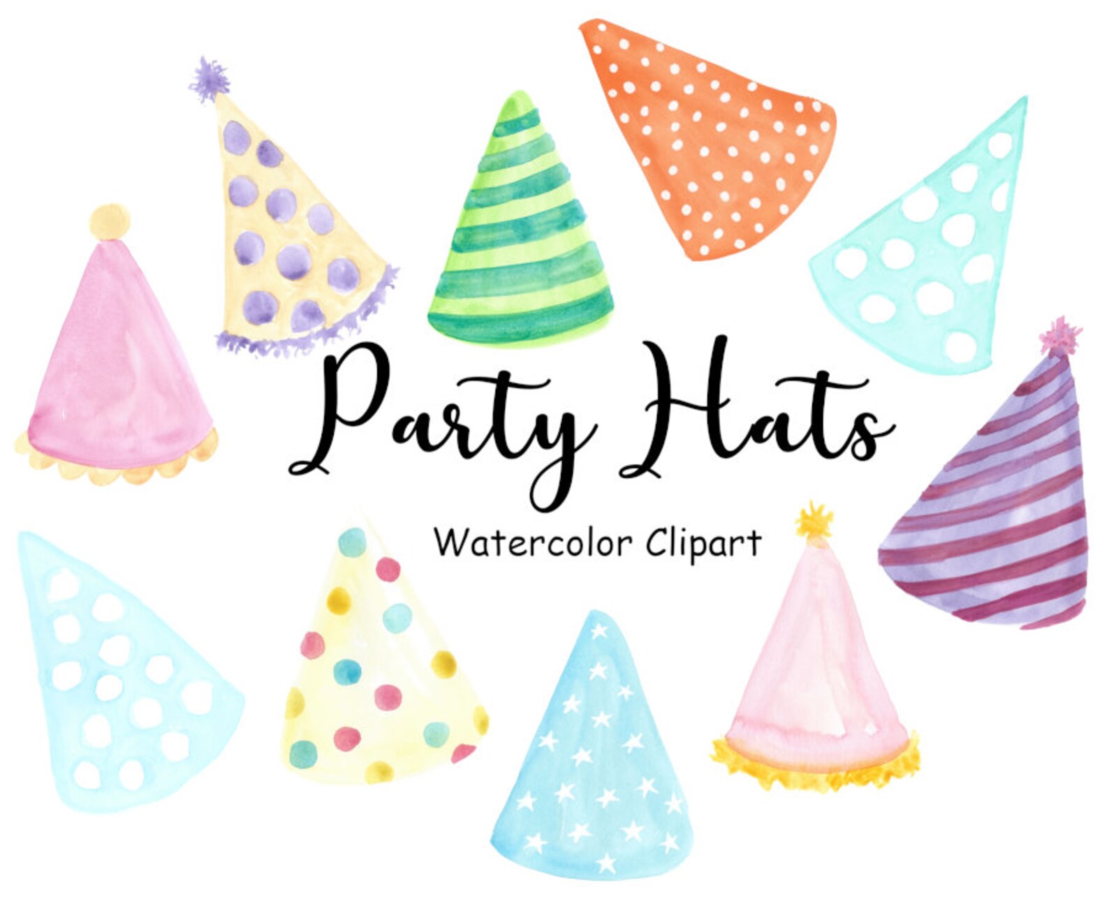 Watercolor Party Hats Clipart 10 Hand Painted PNG Watercolor | Etsy