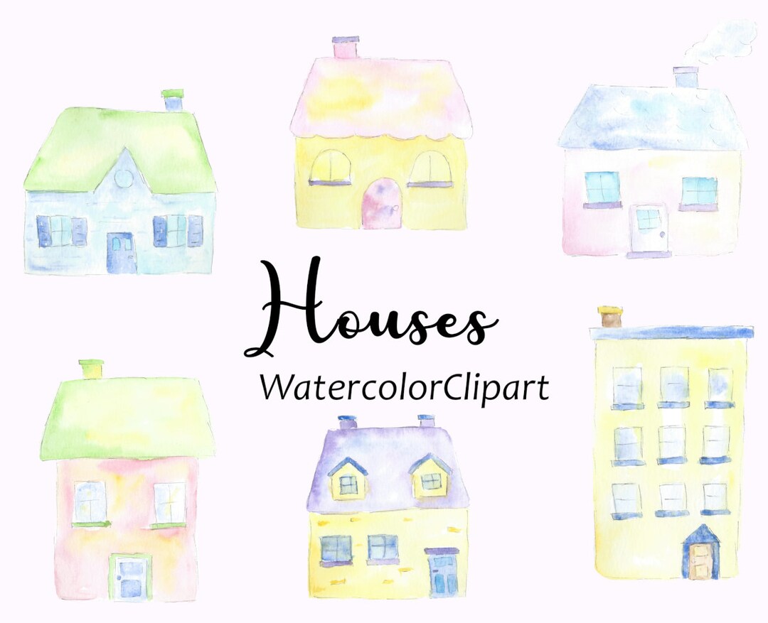 Watercolor Houses Clipart, 6 Hand Painted PNG Files, Watercolor Country ...