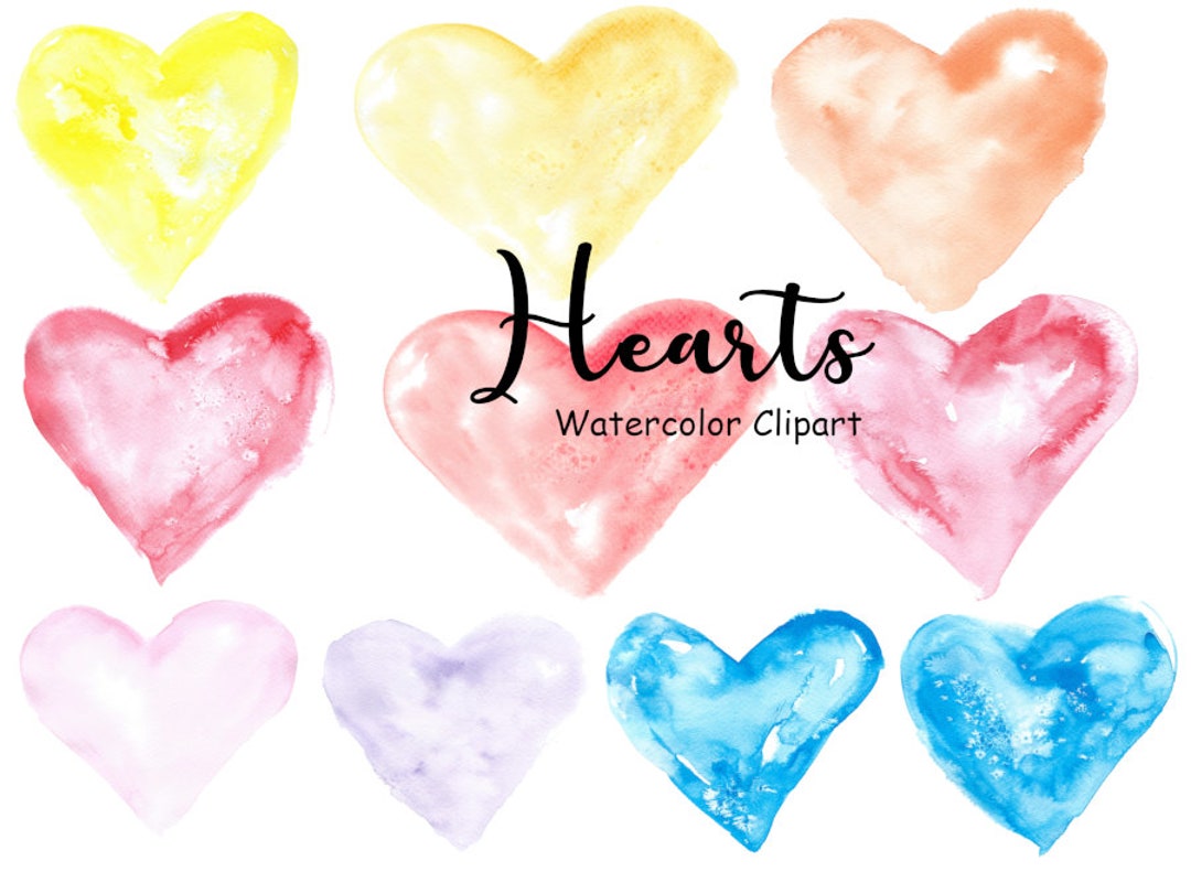 Watercolor Hearts Clipart, 10 Hand Painted PNG Watercolor Shapes ...