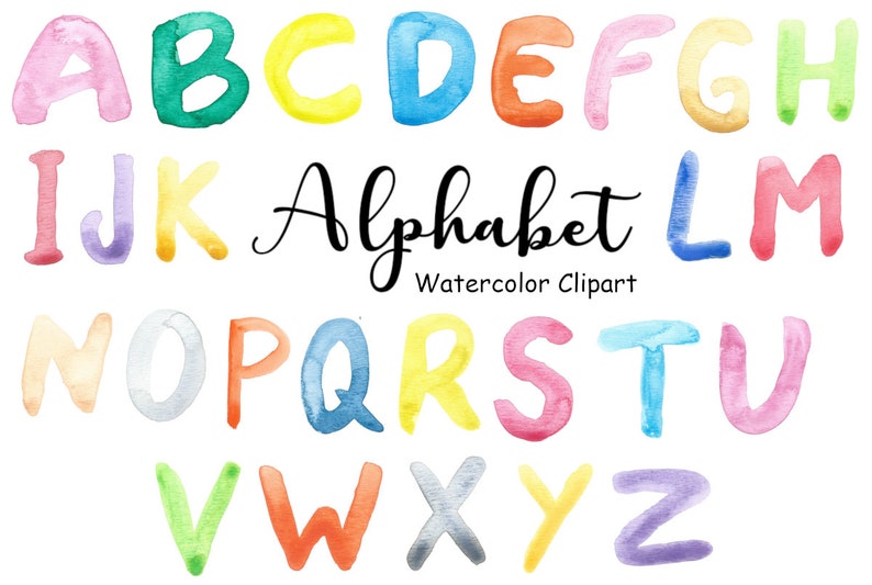 Watercolor Alphabet Clipart 26 Hand Painted PNG Watercolor - Etsy