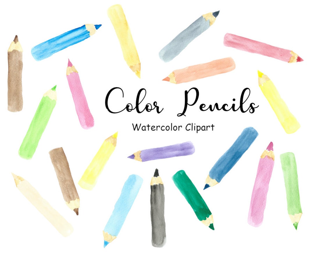 Watercolor Color Pencil Clipart, School Teachers Clip Art, 20 Hand ...