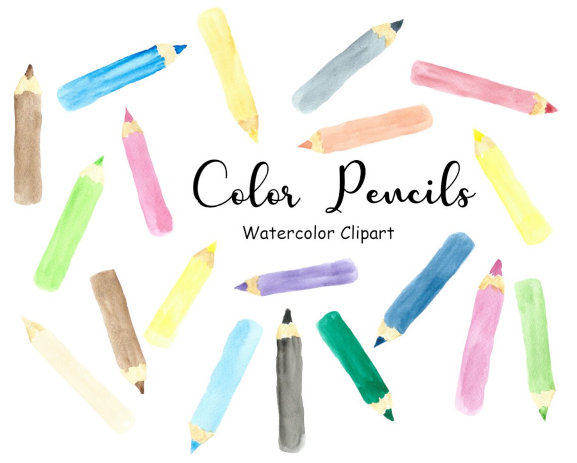 Watercolor Color Pencil Clipart School Teachers Clip Art 20 - Etsy