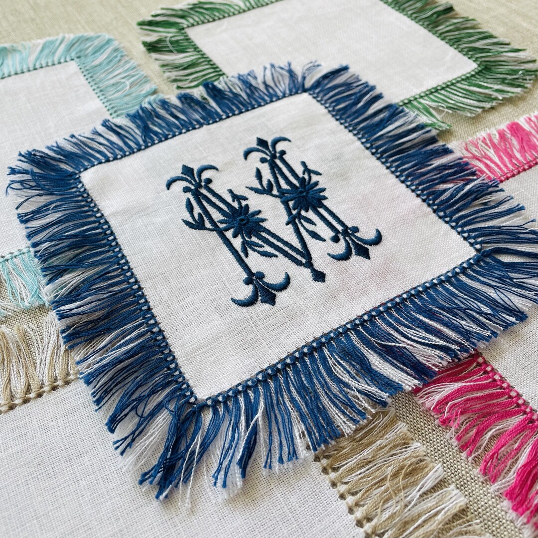 Monogrammed Fringed European Linen Cocktail Napkins SOLD INDIVIDUALLY ...