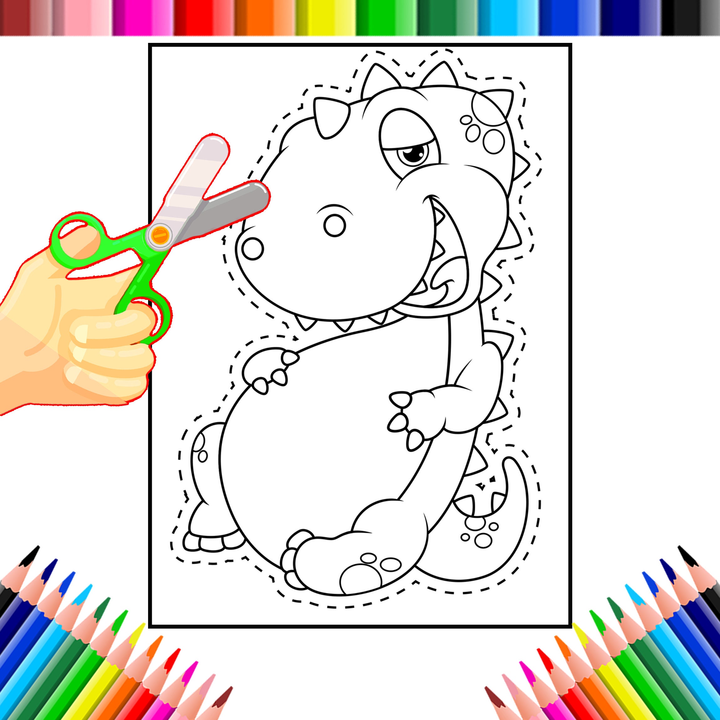 60 Scissor Skills Coloring Pages for Kids Dinosaur Scissor Cutting ...