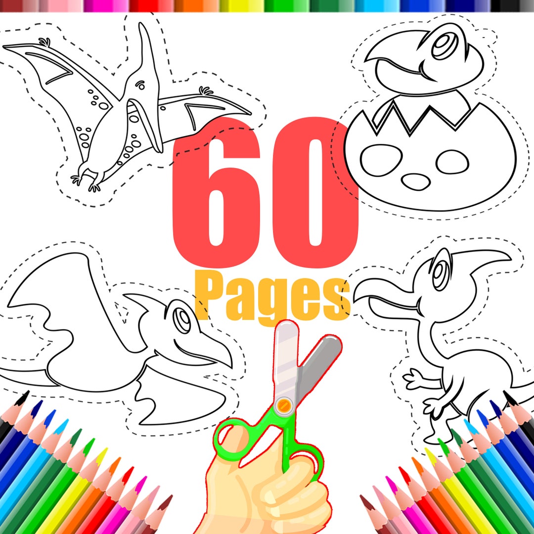 60 Scissor Skills Coloring Pages for Kids Dinosaur Scissor Cutting ...