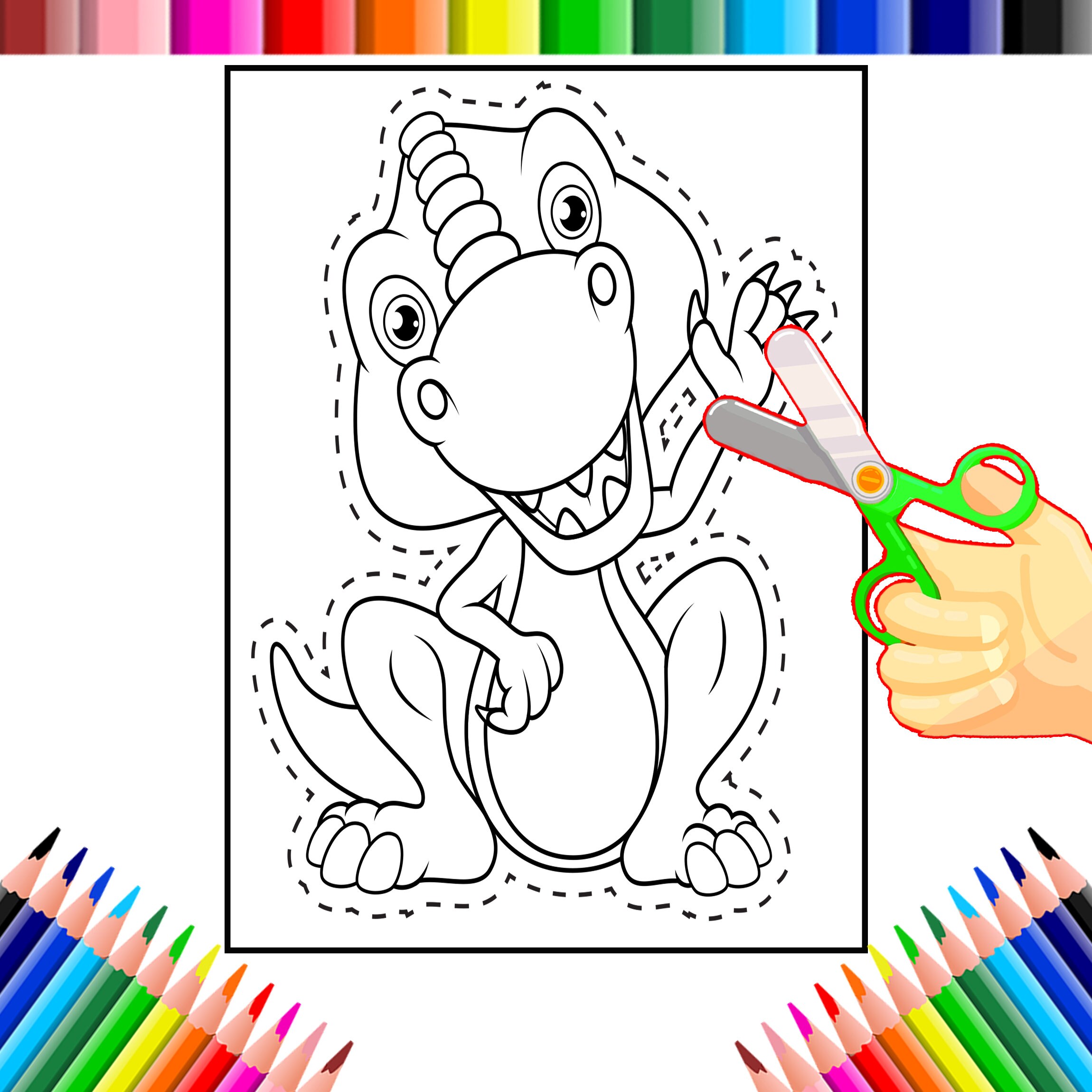 60 Scissor Skills Coloring Pages for Kids Dinosaur Scissor Cutting ...