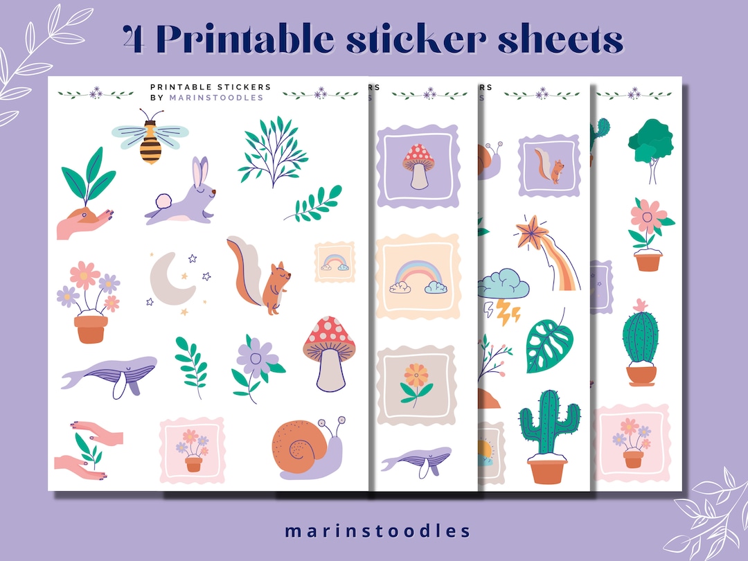 Cute Printable Sticker Sheets PDF PDF Stickers Digital Download Rabbit ...