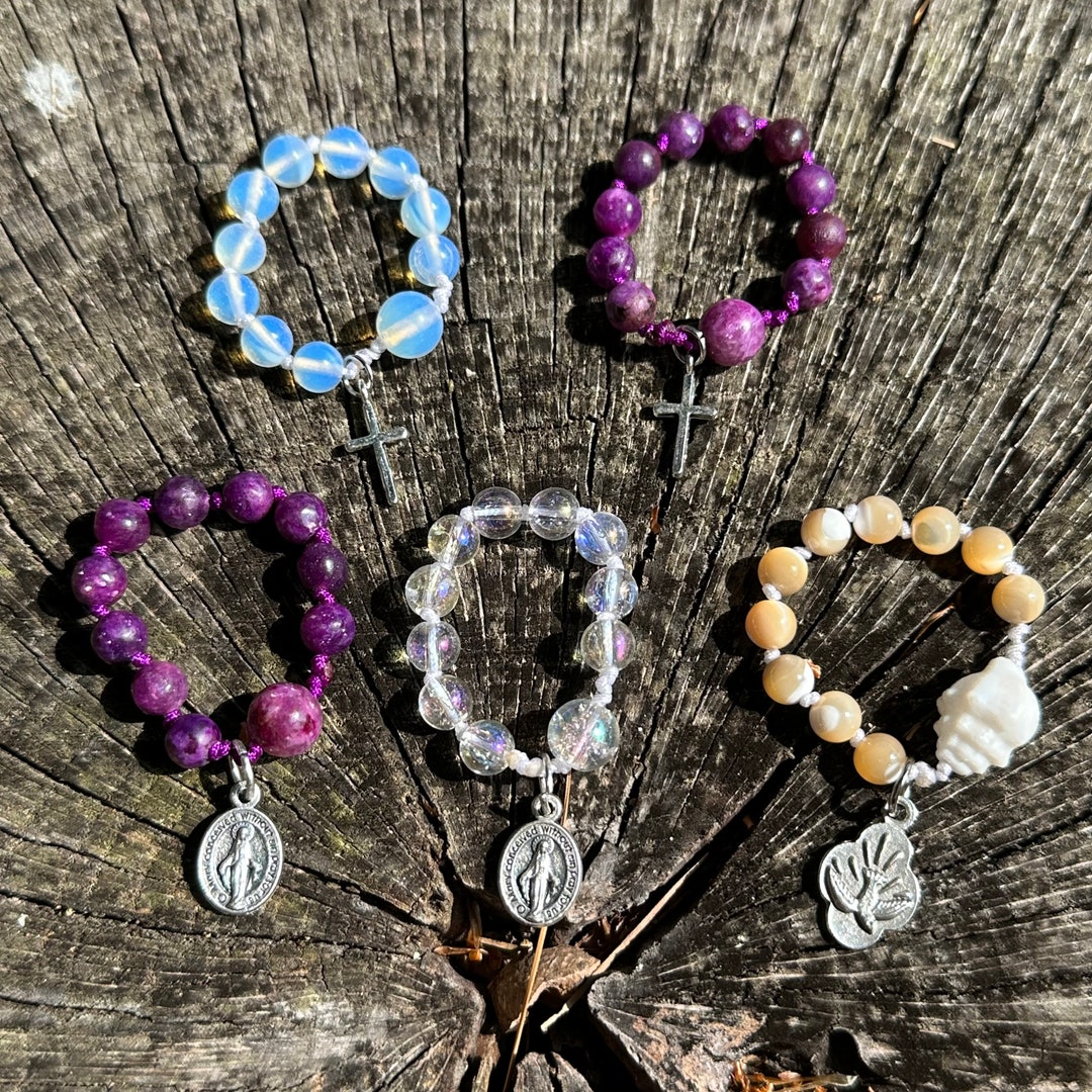 Rosary Rings Finger Rosary One Decade Rosary Opalite Lepidolite Aura ...