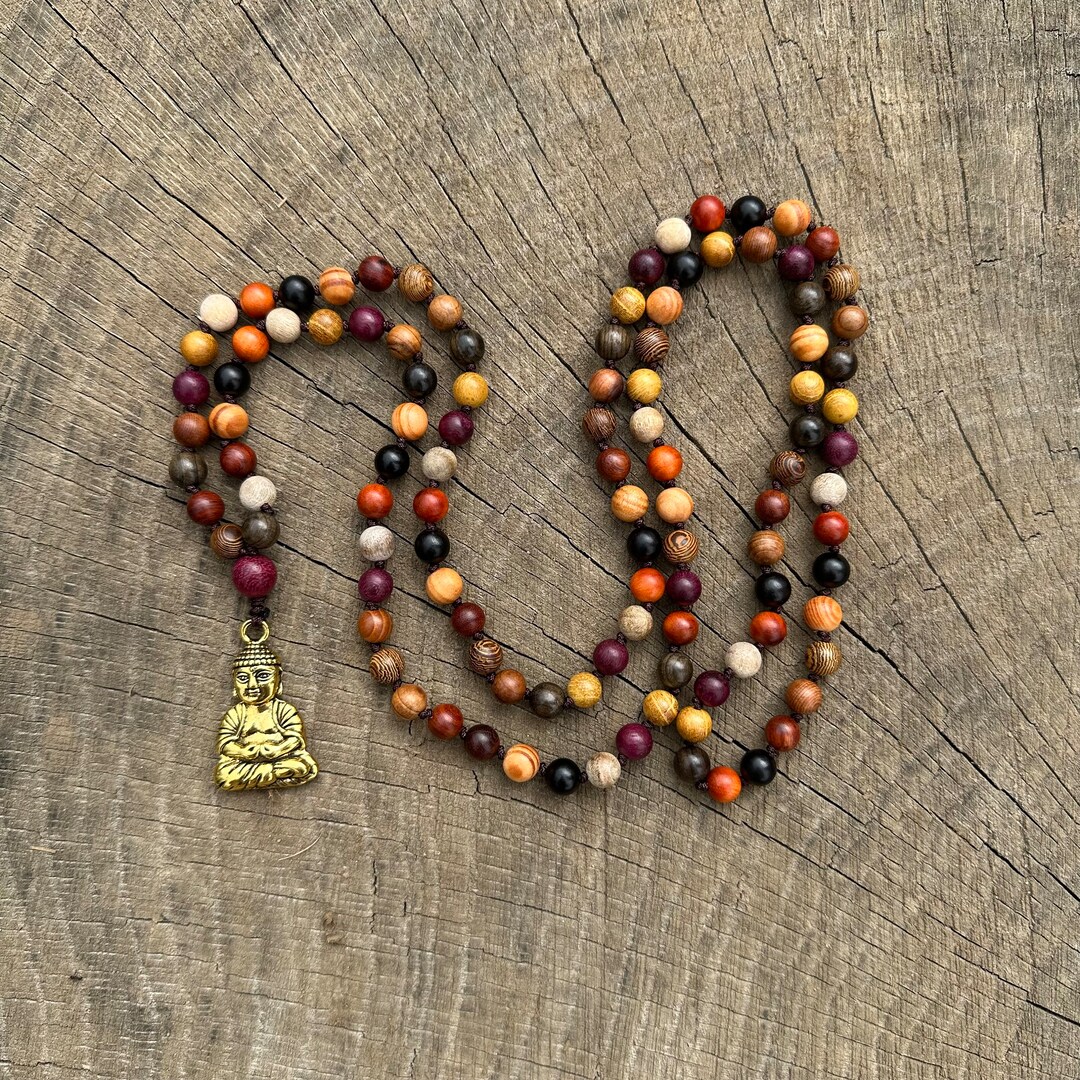 Meditating Buddha Mala Mixed Wood Mala 108 Bead Japa Mala - Etsy