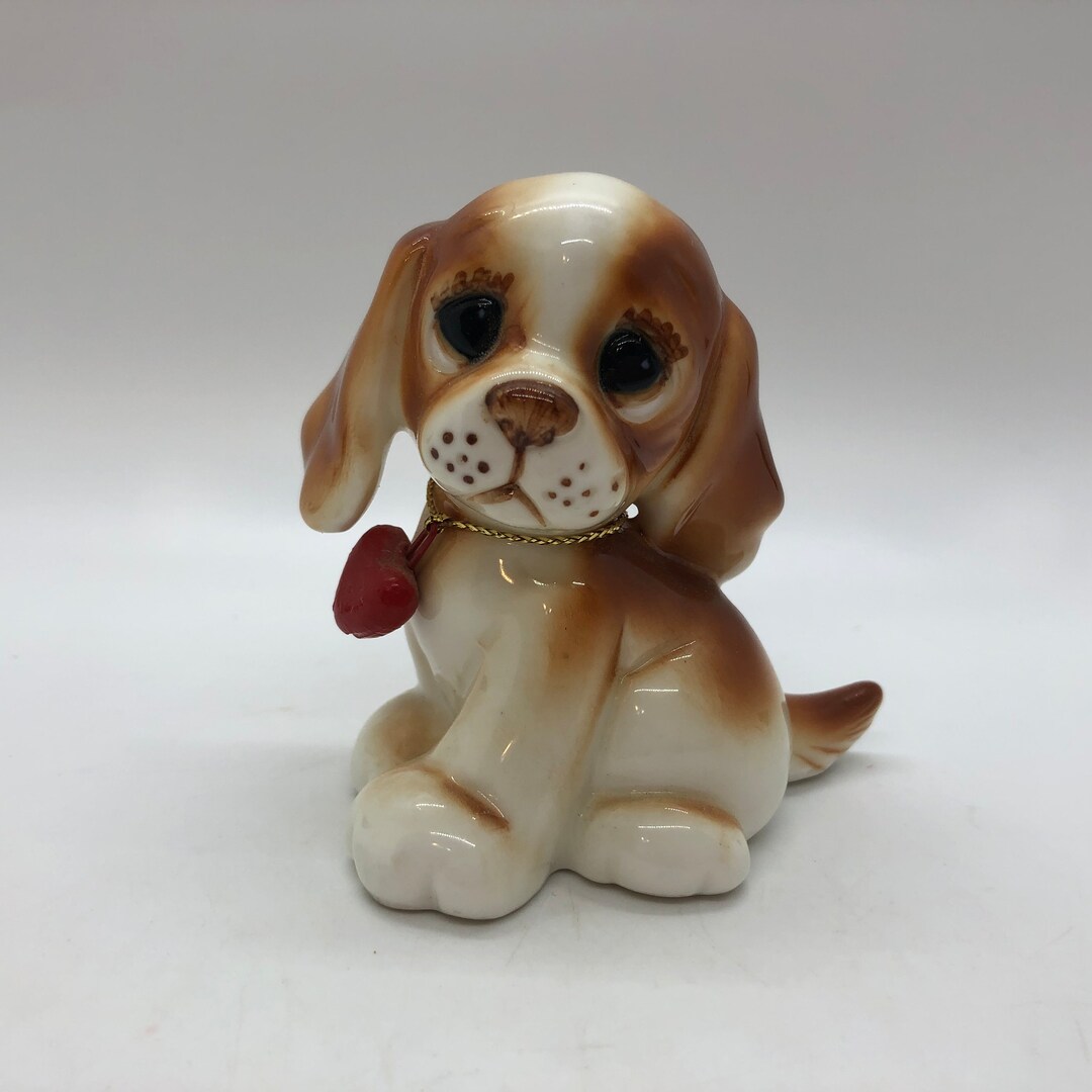 Vintage Russ Berrie Dog With Red Heart Around Neck Figurine - Etsy