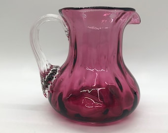 Vintage Pilgrim Glass Small Cranberry Glass Pitcher With Clear Applied ...