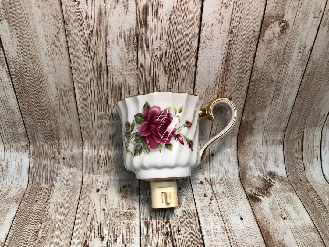 Vintage Porcelain Rose Teacup Night Light - Etsy