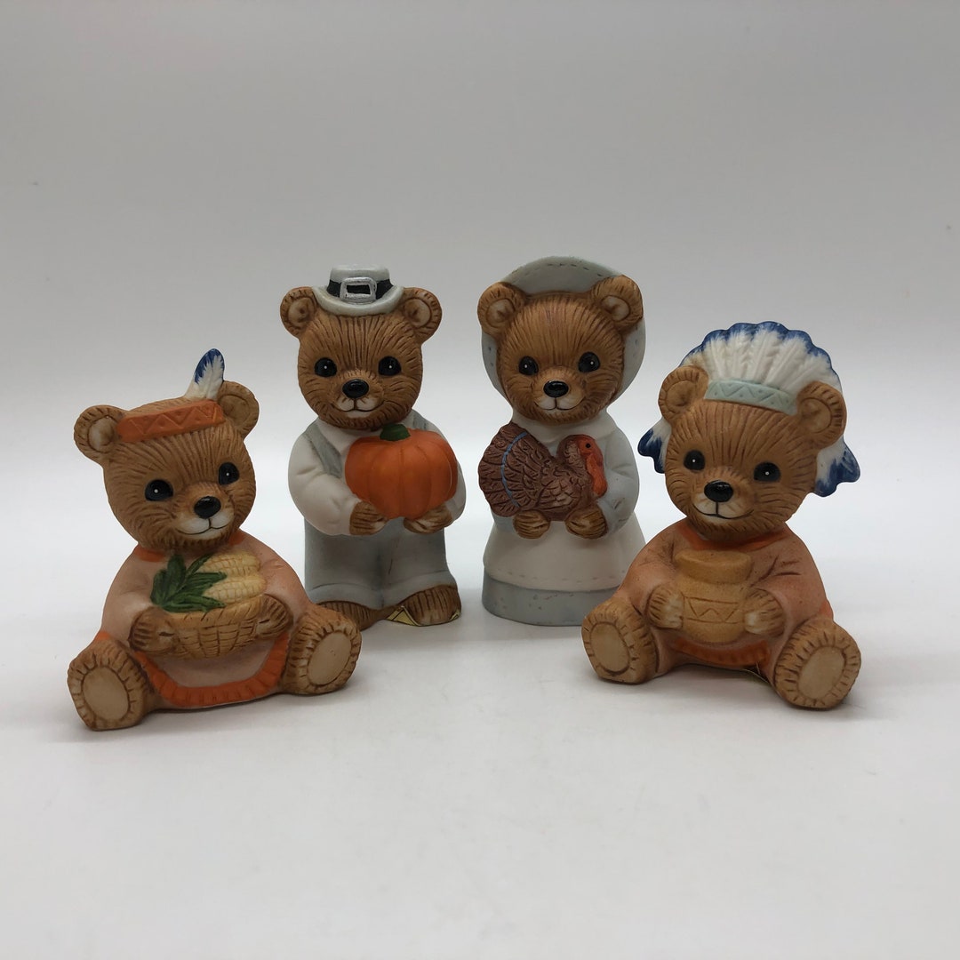 Vintage Homco Thanksgiving Bear Figurines Set of 4 - Etsy