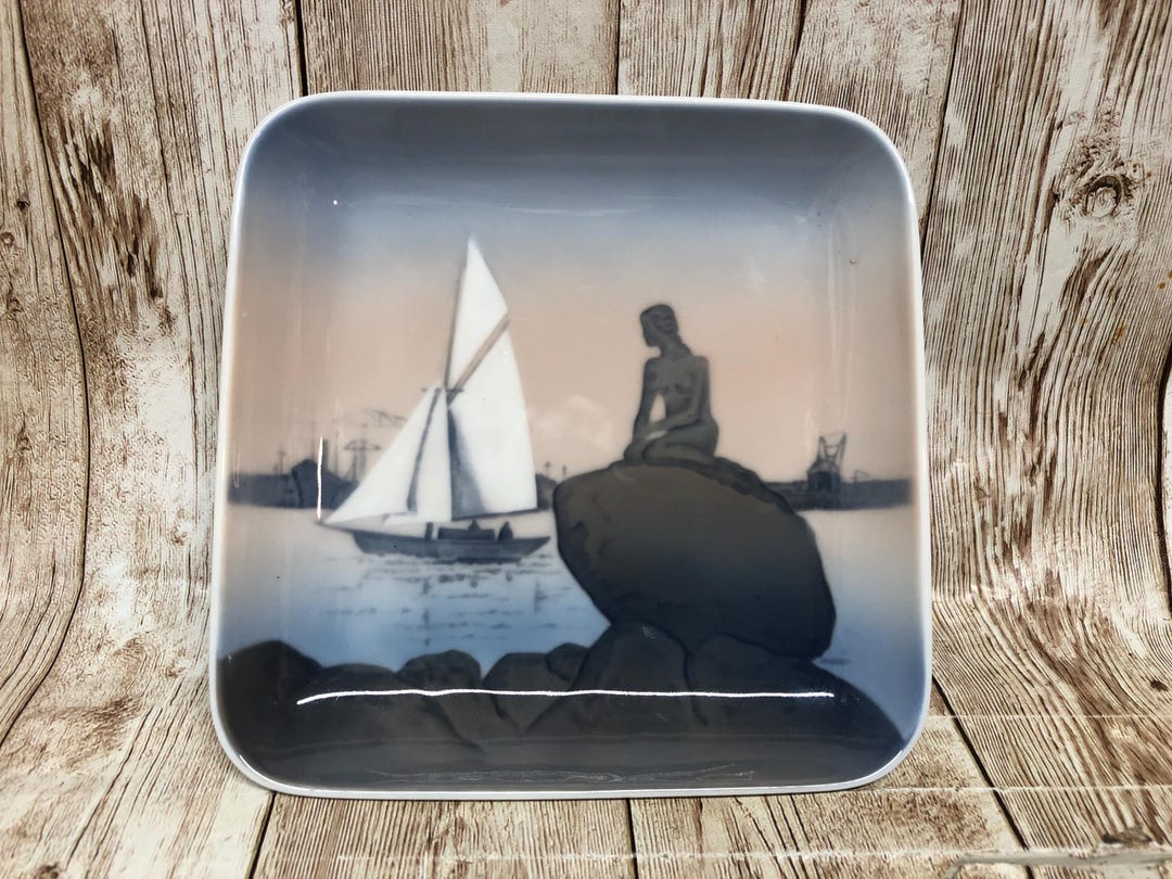Vintage Bing and Grondahl Blue Mermaid and Sailboat Small Square Wall ...
