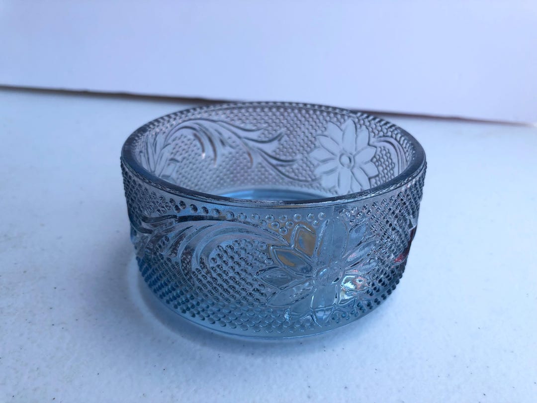 Vintage Tiara Round Blue Glass Trinket/powder Dish - Etsy