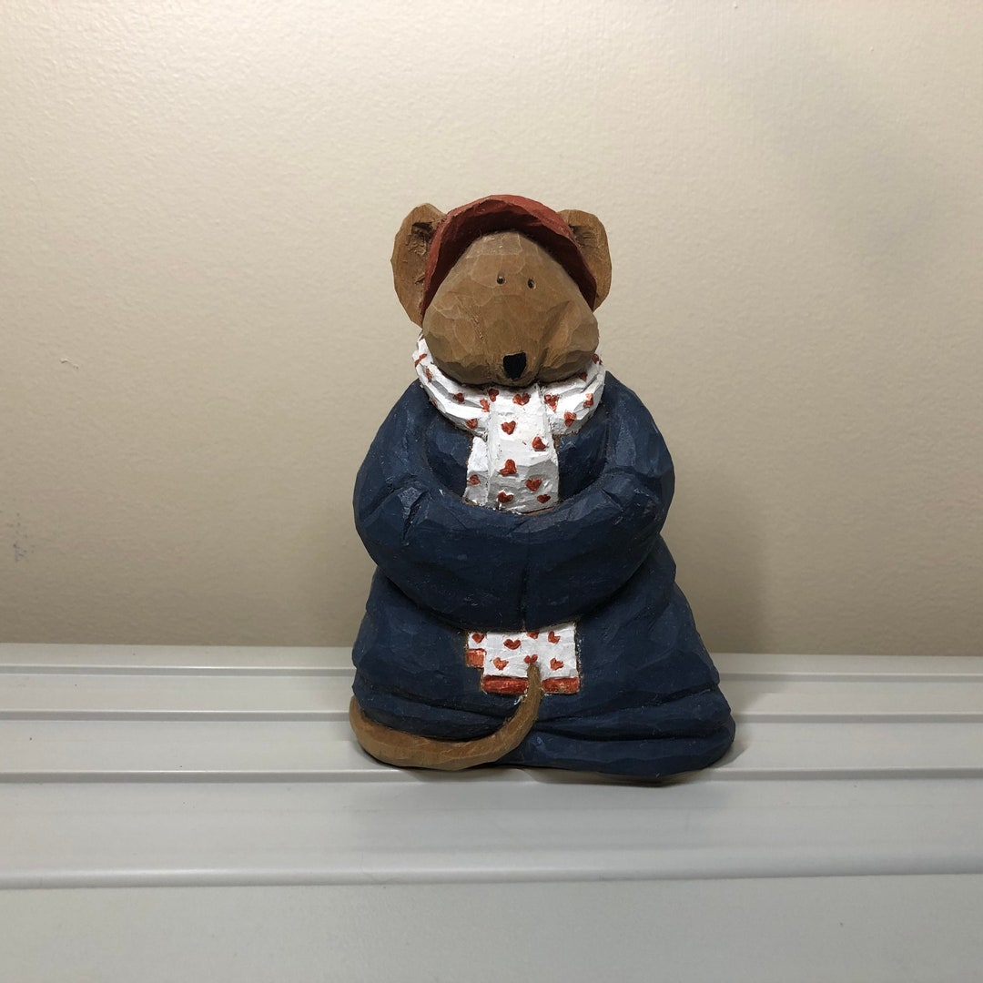 Vintage Sande Elkins Wood Carved Mouse in Blue Coat Figurine - Etsy