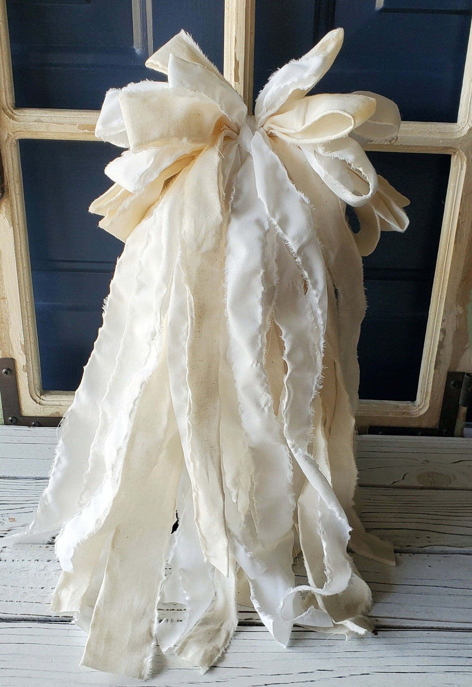 Rag Bow White Cotton and Muslin Wedding Decor 9" X 18" - Etsy