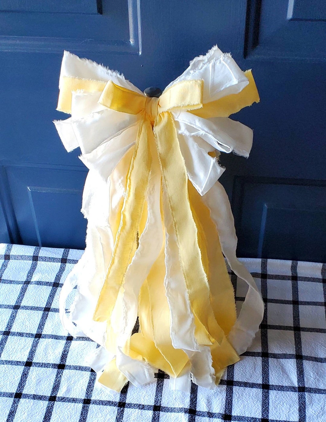 Rag Bow Yellow and White Cotton Fabric Bow Country Cottage Wedding - Etsy