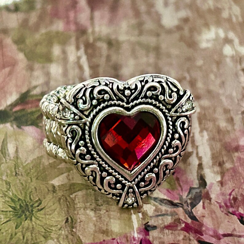 Valentine Day Ring, Victorian Heart Stretch Ring, Red Heart Ring - Etsy