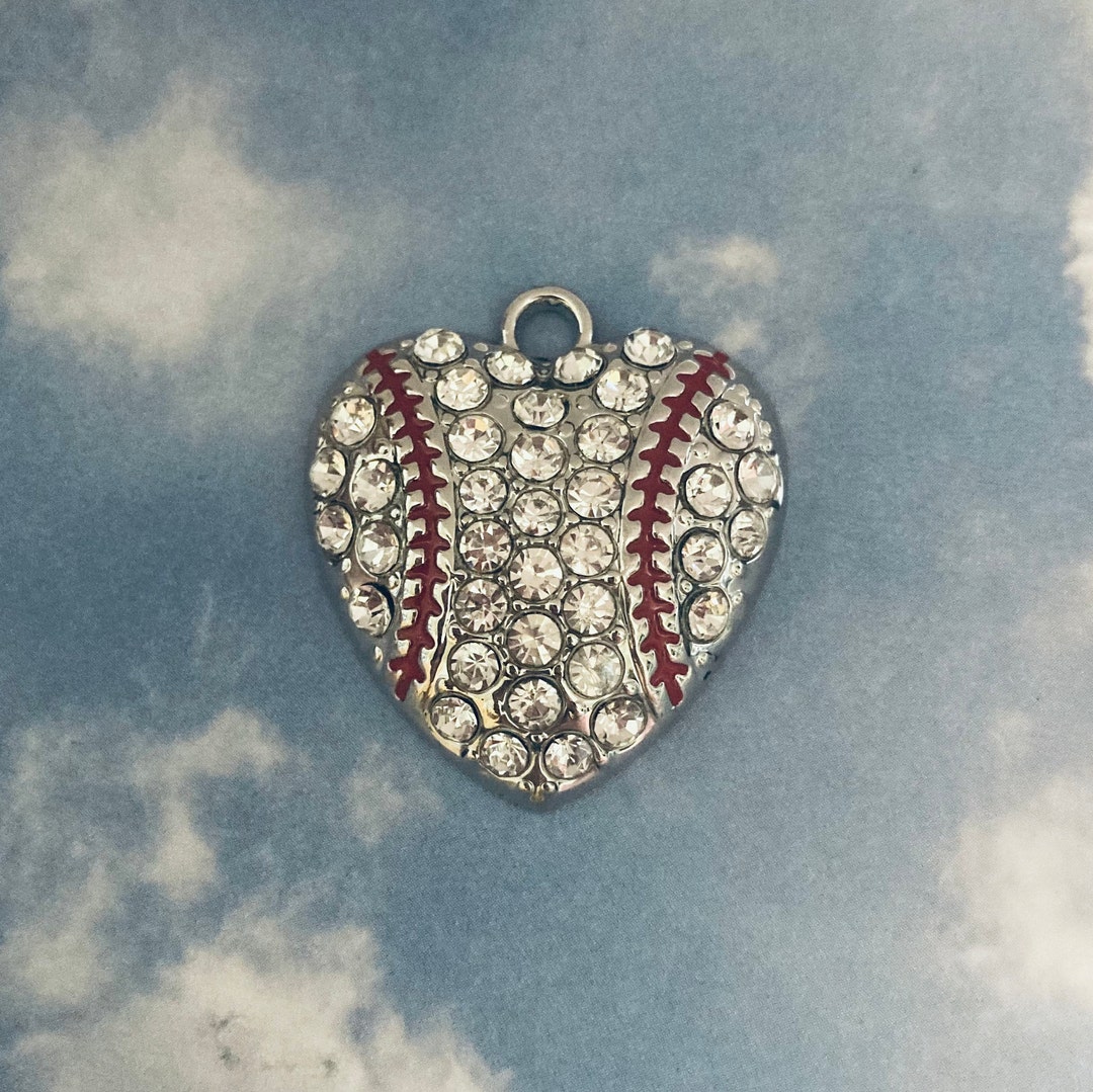 Baseball Charm, Softball Heart Shaped Sports Charms, Crystal Charms ...