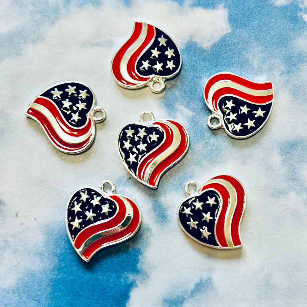 Heart Shaped American Flag Charms, 6 or 12 Charms - Etsy