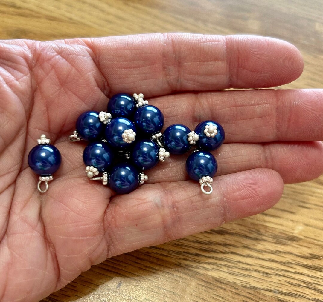 10mm Navy Faux Pearl Charms (12 Beads) Dark Blue Pearl Dangle Charms ...