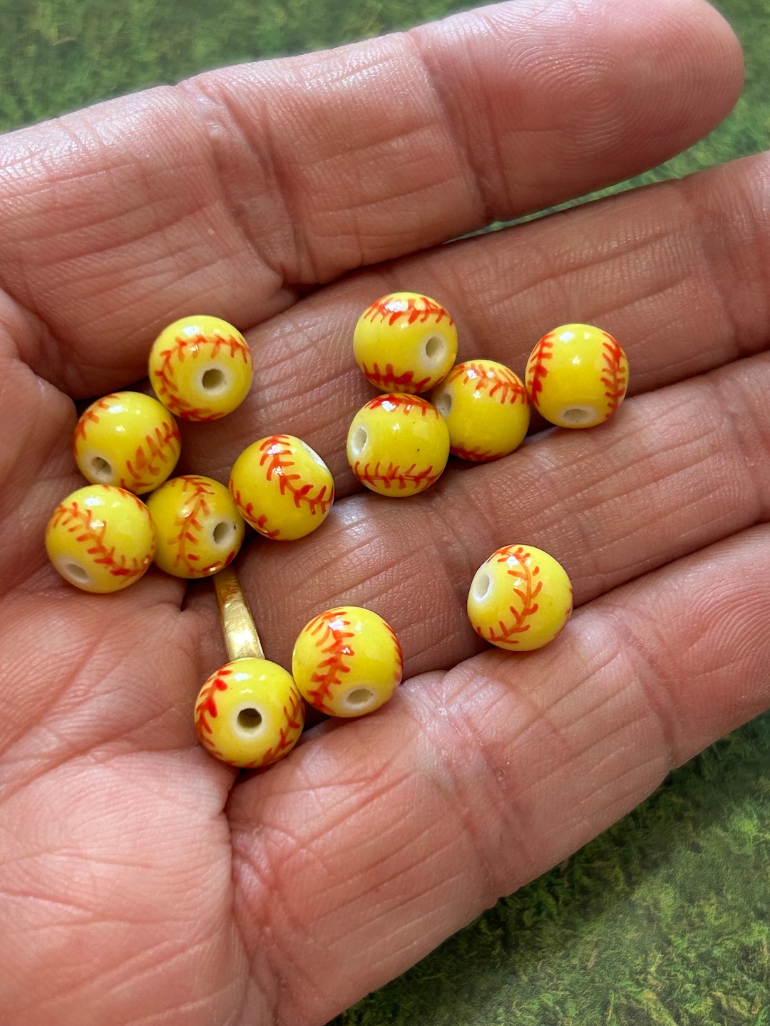Yellow Softball Beads (12 Beads) Painted Ceramic Softball Beads ...