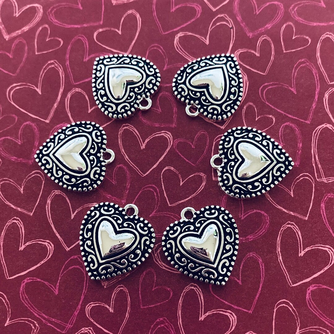 Large Elegant Heart Charms (6 or 12 Charms) Beautiful Heart Charm ...