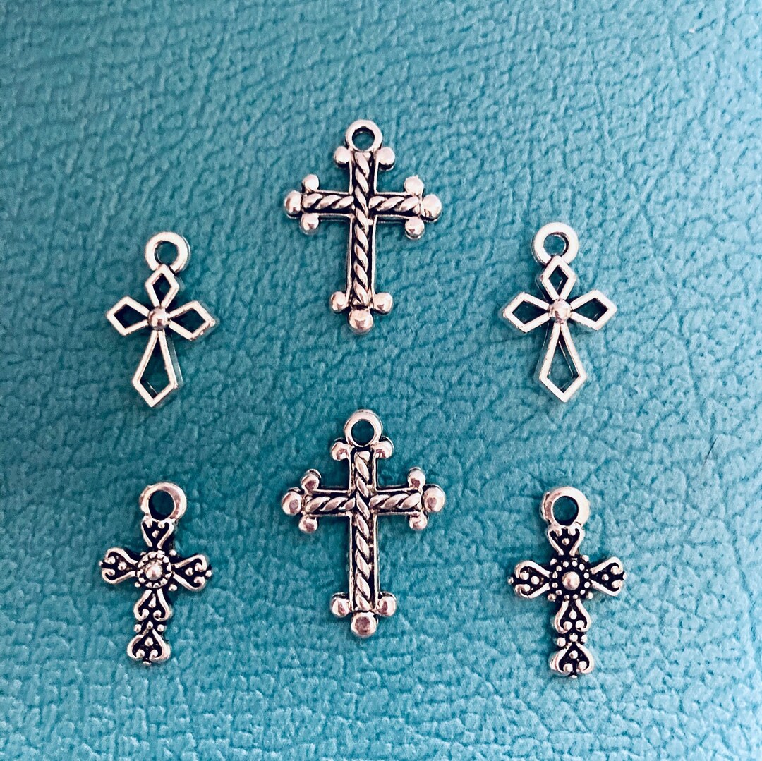 Cross Charms (3 Matching Pair, 6 Charms) Christian Charms, Small Cross ...