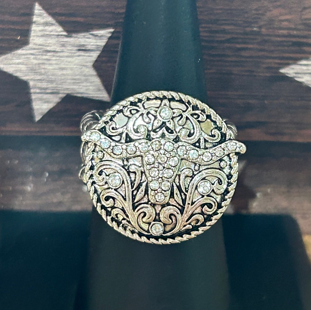 Crystal Bull Ring, Rodeo Ring, Longhorn Ring - Etsy