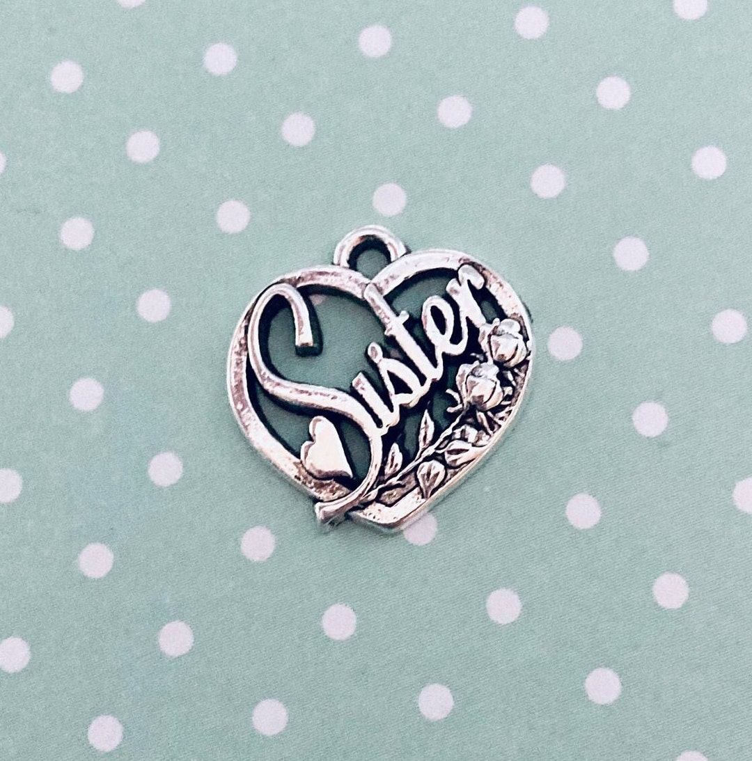 Sister Charm 6 or 12 Charms Sister Heart Charms - Etsy