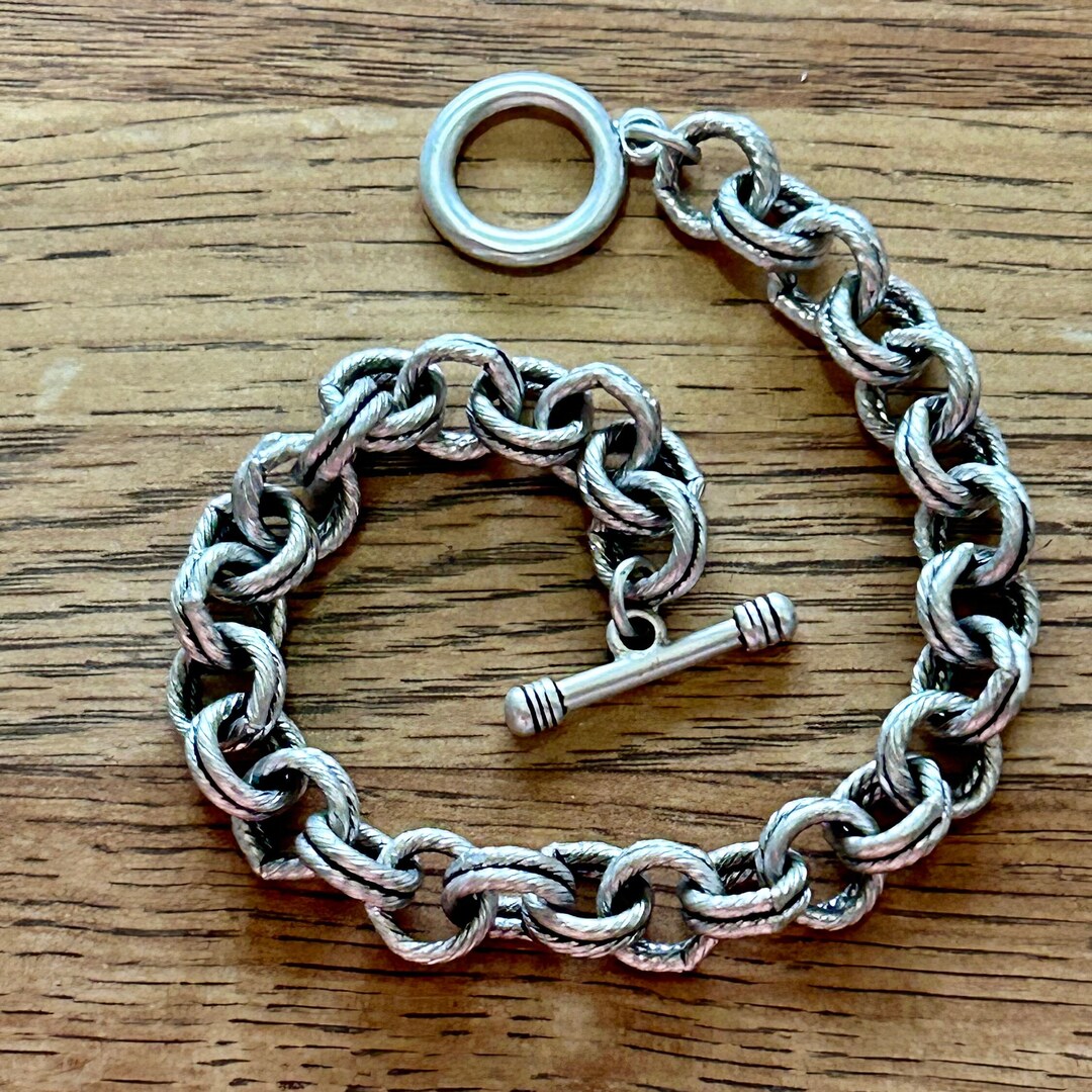 Silver Double Link Toggle Bracelet, Double Link Chain Bracelet, Chunky ...