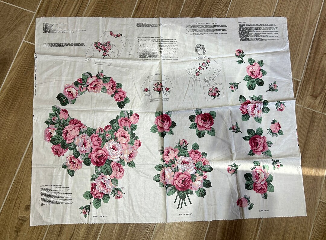 VIP Fabric Panel, Country Roses Jean Jacket Appliqué Cut and Sew Fabric ...