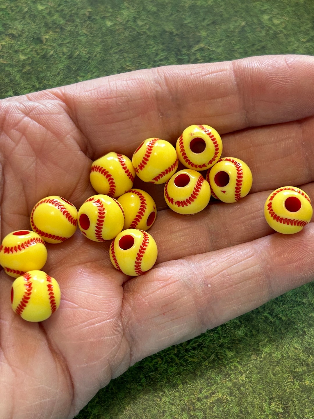 10mm Softball Beads (12 or 24) Yellow Softball Beads, Acrylic Softball ...