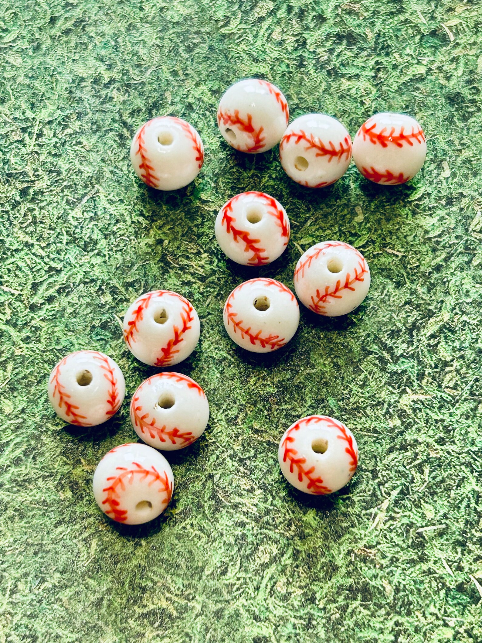 8mm Ceramic Baseball Beads (12) White Baseball Beads - Etsy