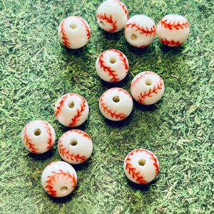8mm Ceramic Baseball Beads (12) White Baseball Beads - Etsy