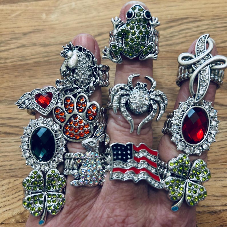 4 Assorted Fashion Rings, Mystery Box of Rings, Assorted Stretchy Rings ...