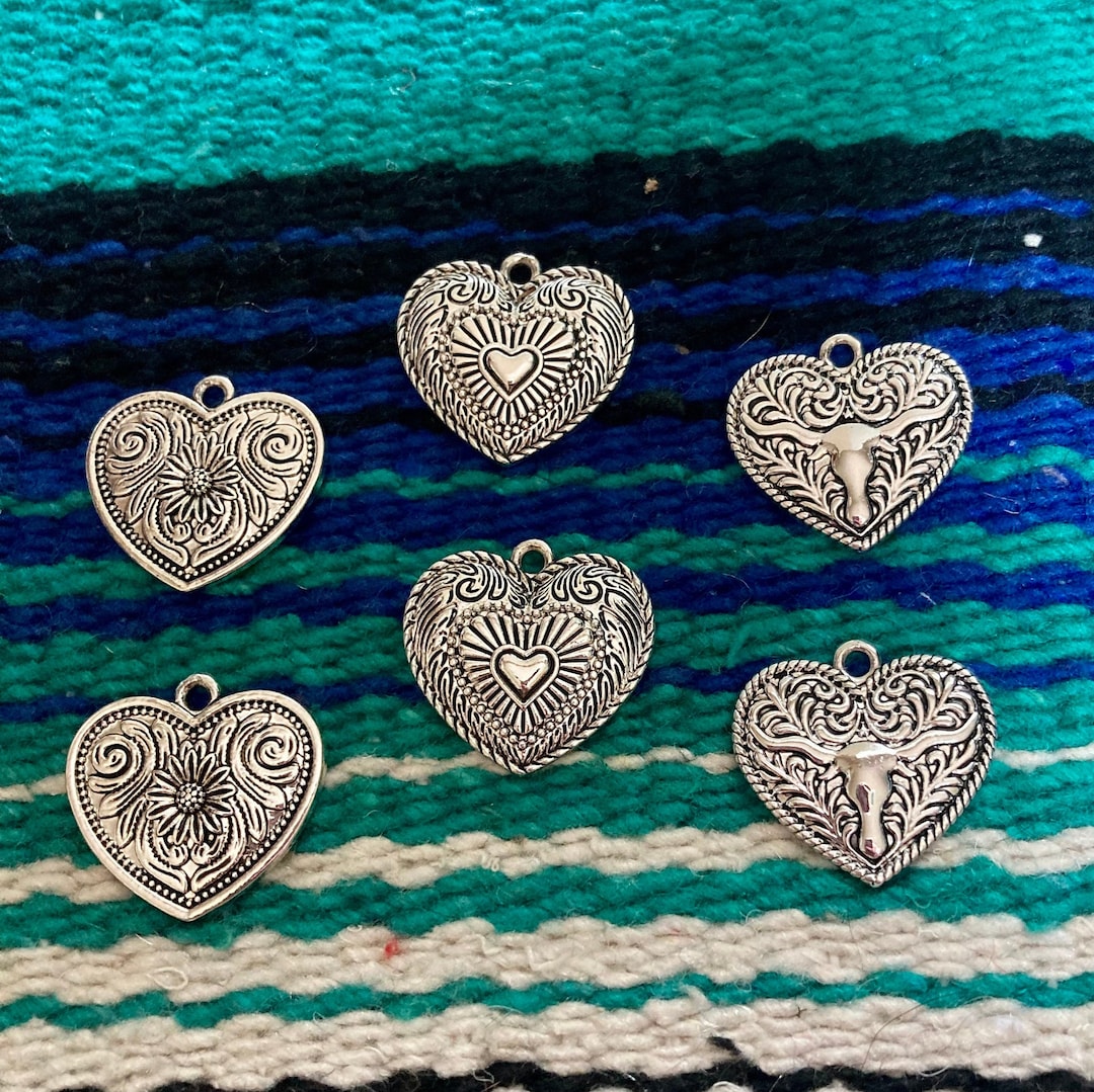 Concho Heart Charms, Mix of 3 Designs - Etsy