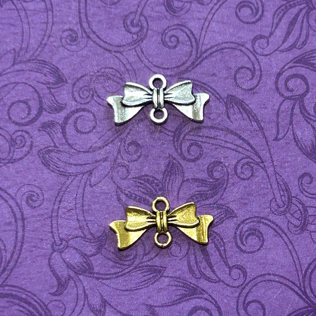 Silver Bow Charms (6 Charms) Gold Bow Charms, Double Loop Bow Charms - Etsy
