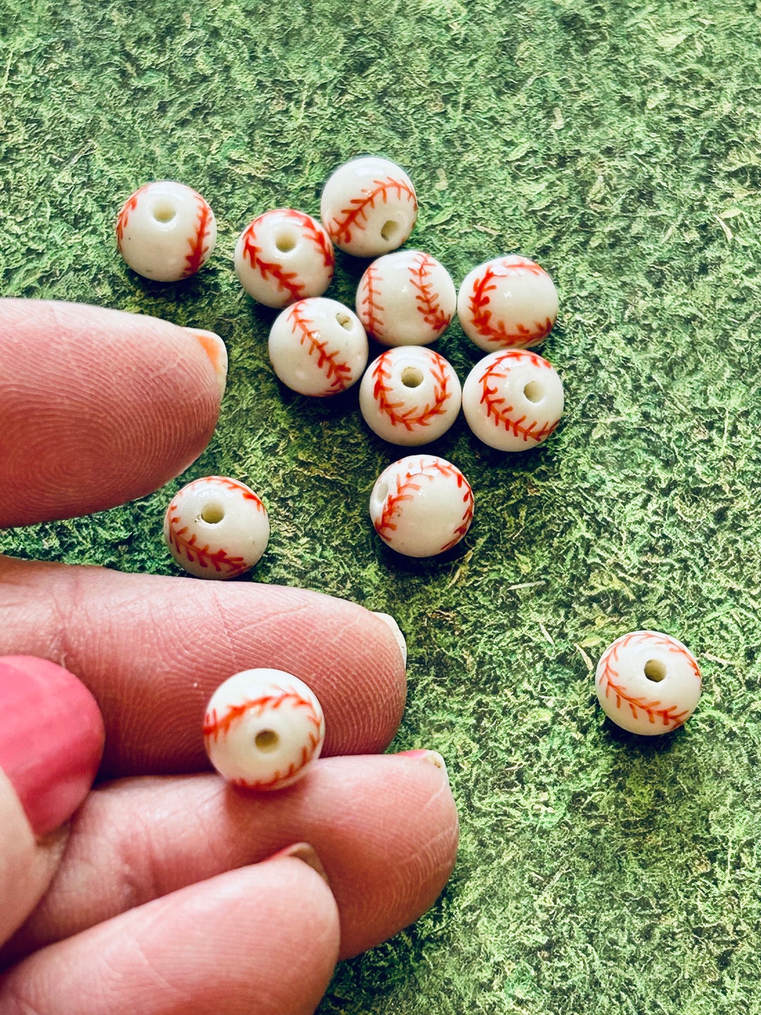 8mm Ceramic Baseball Beads (12) White Baseball Beads - Etsy